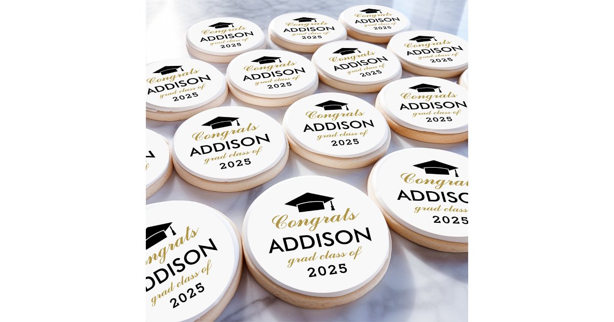 Modern Gold Custom Congrats Graduation Party Sugar Cookie | Zazzle