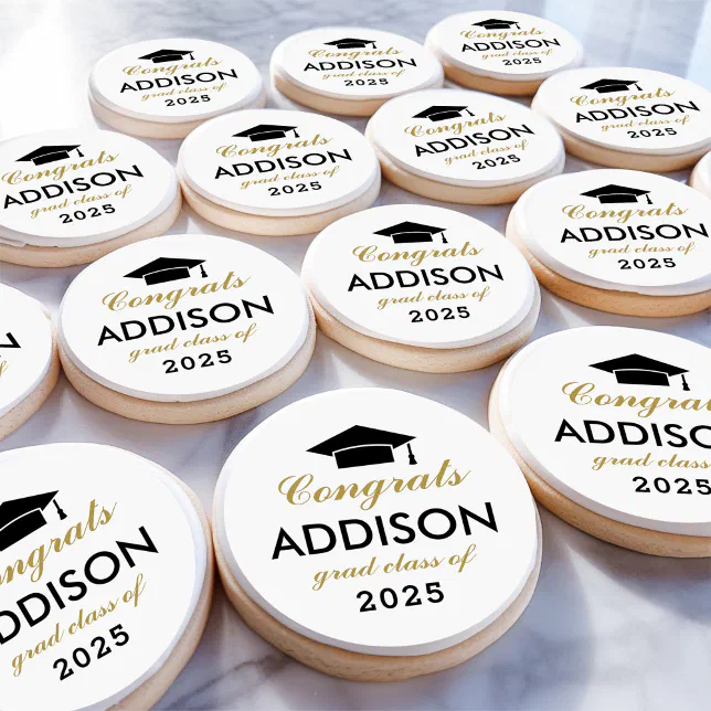 Modern Gold Custom Congrats Graduation Party Sugar Cookie | Zazzle