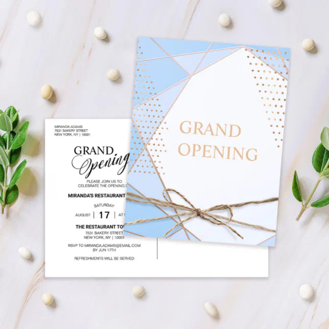 Modern Gold Dots Rustic Ribbon Grand Opening Invitation Postcard | Zazzle