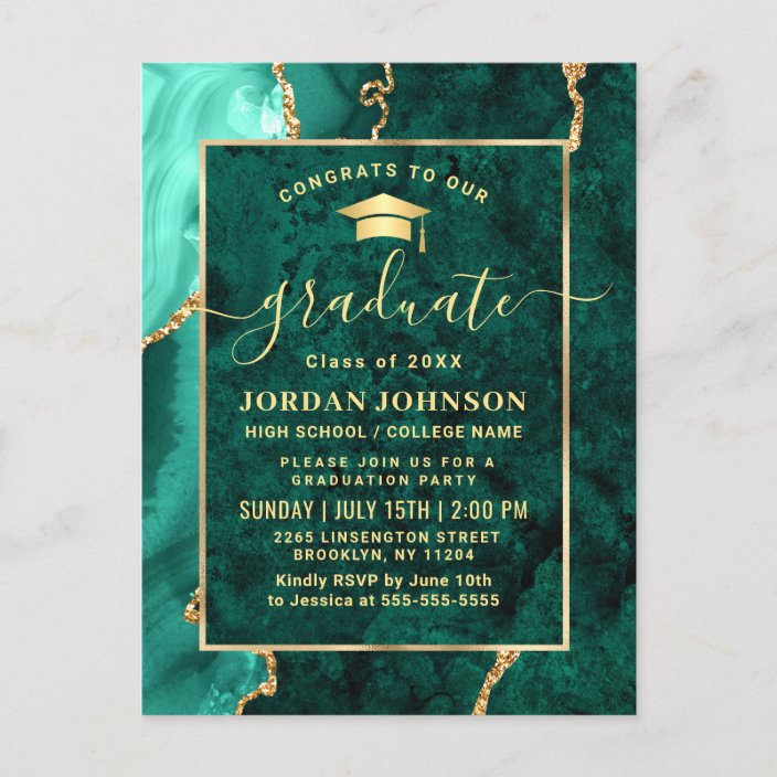 Modern Gold Emerald Graduation Party Invitation Postcard | Zazzle.com