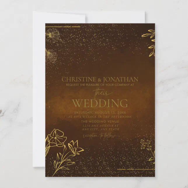 Modern Gold Floral | Brown Wedding Invitation | Zazzle
