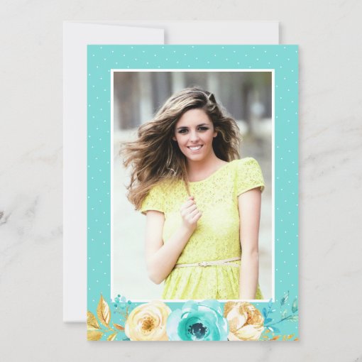 Modern Gold Floral Girly Graduation Party Photo Invitation | Zazzle