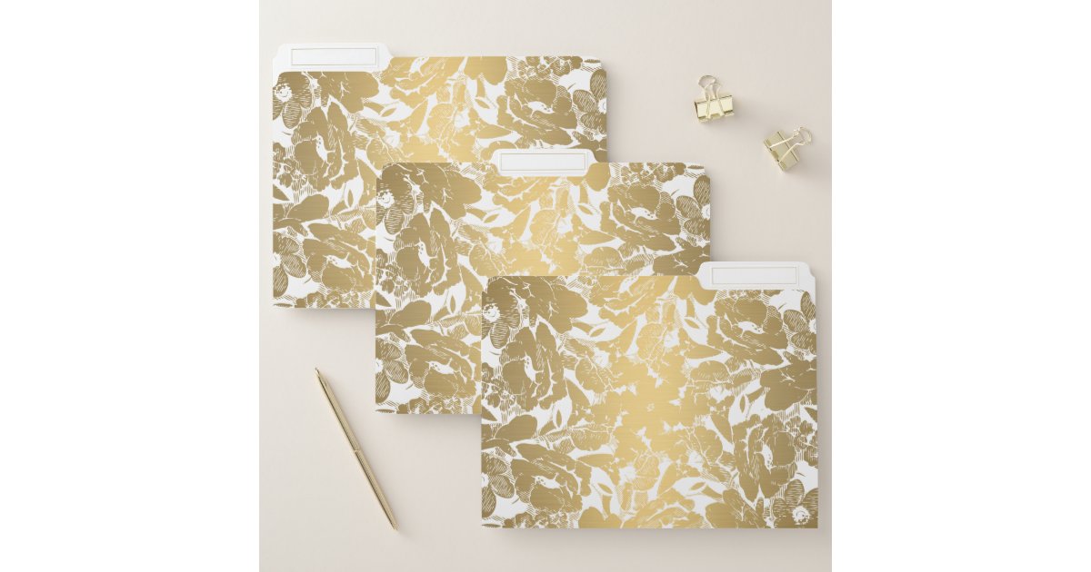 Modern Gold Flowers File Folder | Zazzle