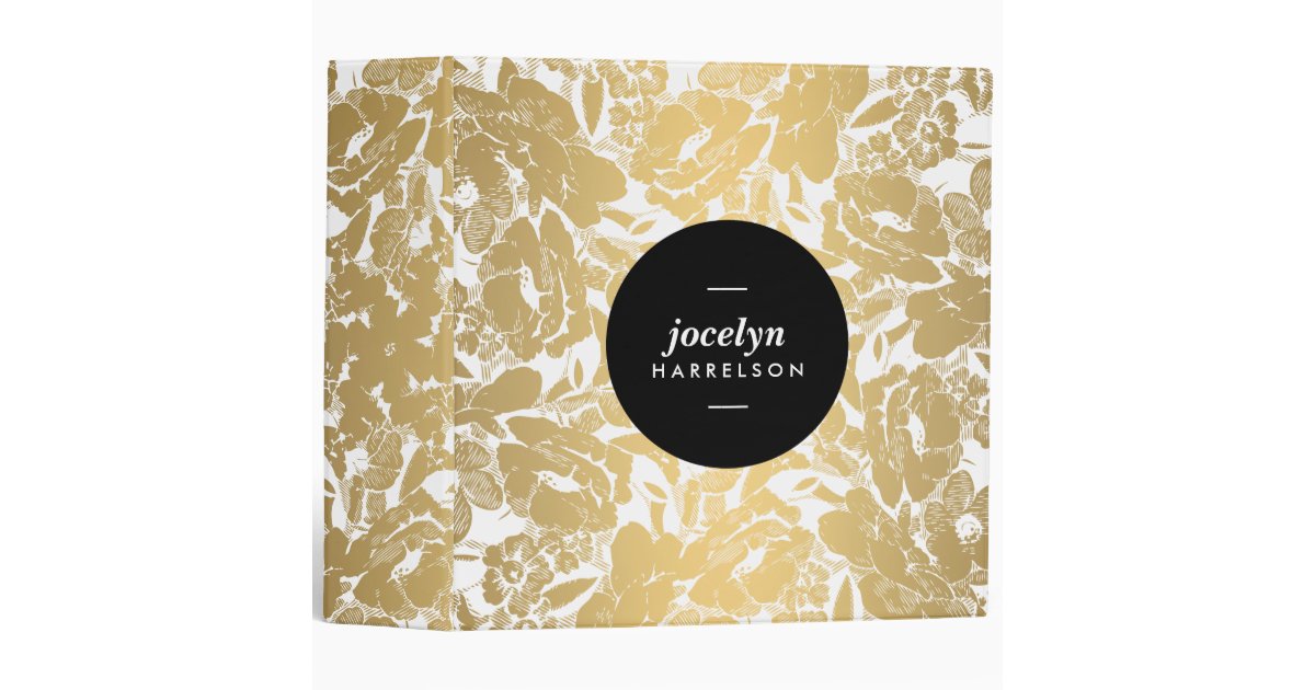 Modern Gold Flowers Personalized Binder | Zazzle
