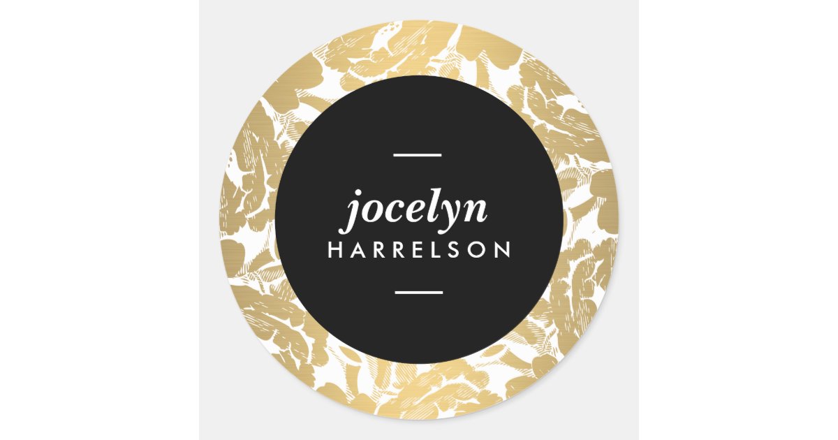 Modern Gold Flowers Personalized Stickers | Zazzle