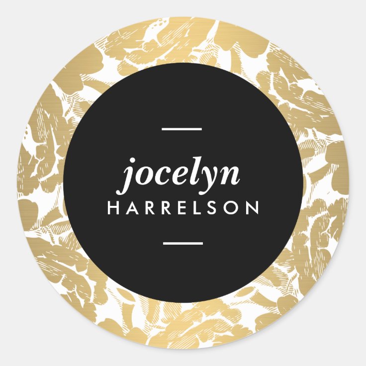 Modern Gold Flowers Personalized Stickers | Zazzle