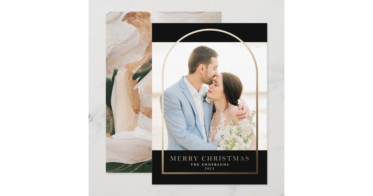 Modern Gold Foil Arched Frame Holiday Card | Zazzle