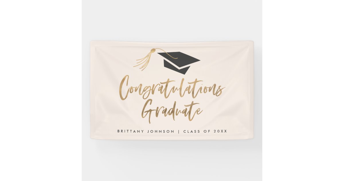 Modern Gold Foil Cap Congratulations Graduation Banner | Zazzle