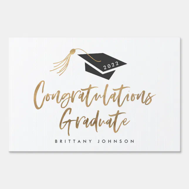 Modern Gold Foil Cap Congratulations Graduation Sign | Zazzle
