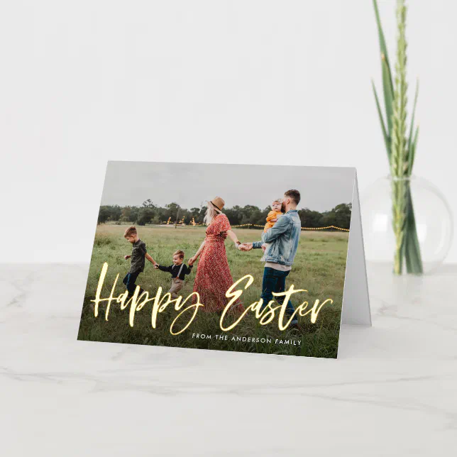 Modern Gold Foil Script Photo Happy Easter Card | Zazzle
