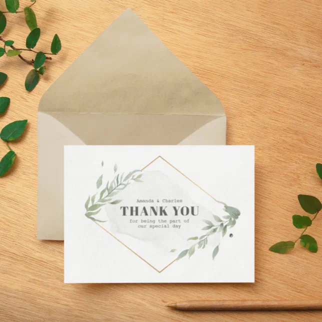 Modern Gold & Foliage Frame Thank You Card | Zazzle