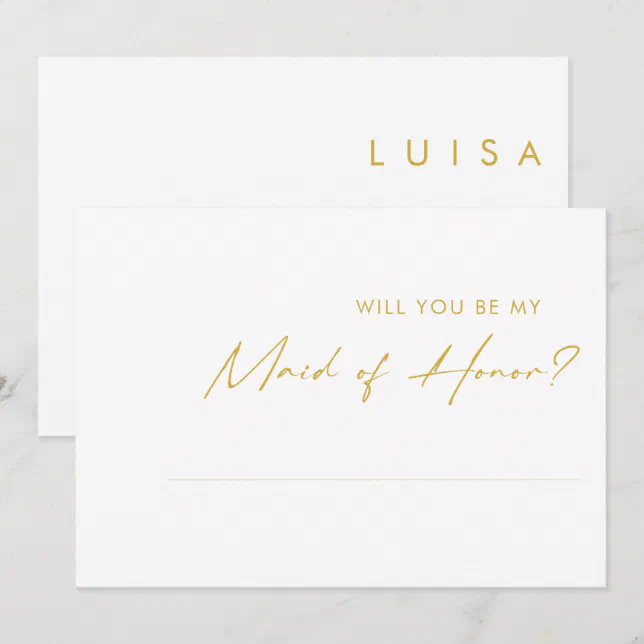Modern Gold Font Maid of Honor Proposal Card | Zazzle
