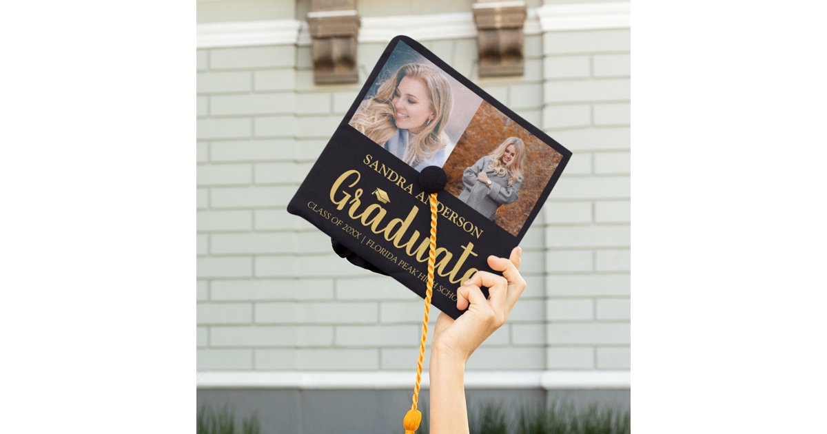 Modern Gold Font | Photo Collage Graduation Graduation Cap Topper | Zazzle