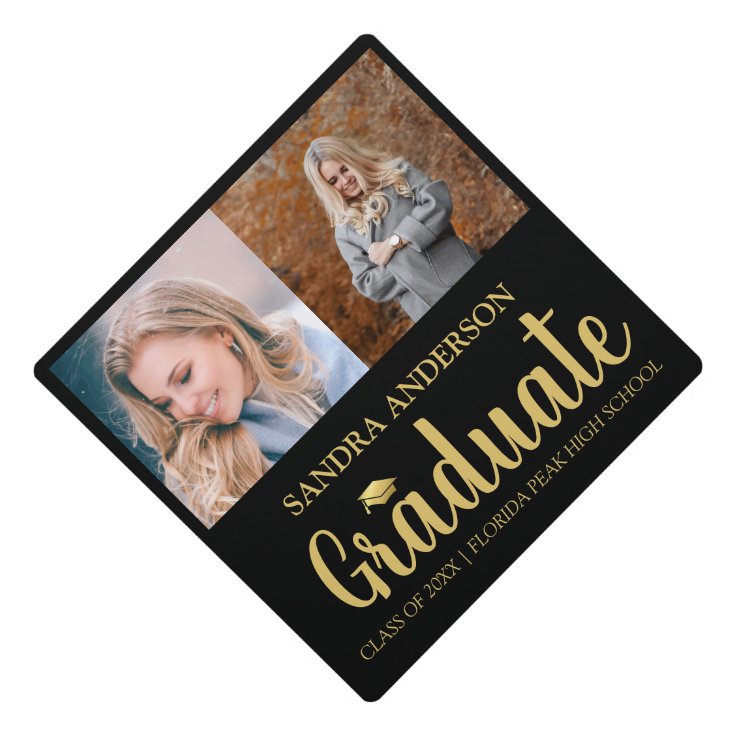 Modern Gold Font | Photo Collage Graduation Graduation Cap Topper | Zazzle