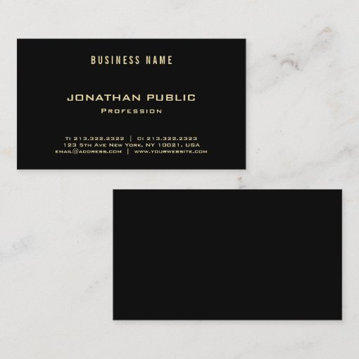Modern Gold Font Text Chic Elegant Black Plain Top Business Card | Zazzle