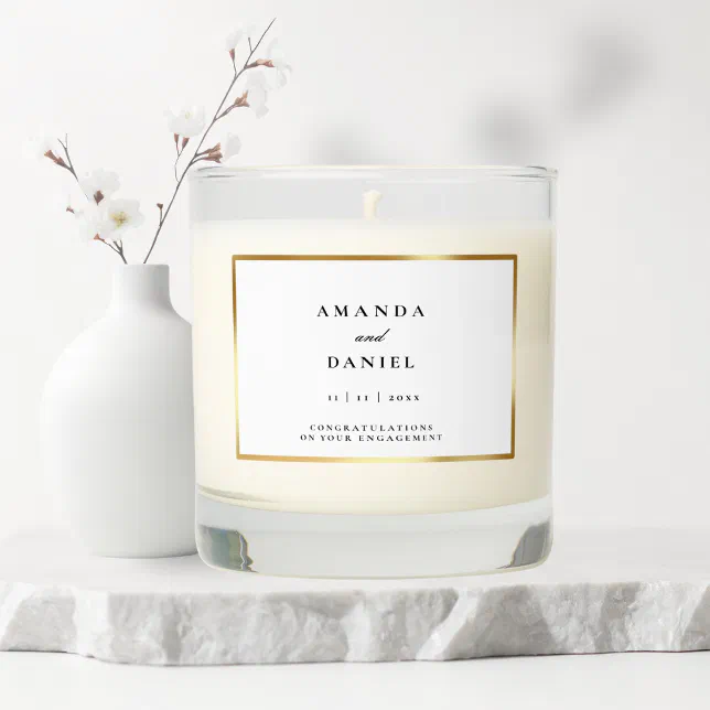 Modern Gold Frame Elegant Chic Engagement Scented Candle | Zazzle