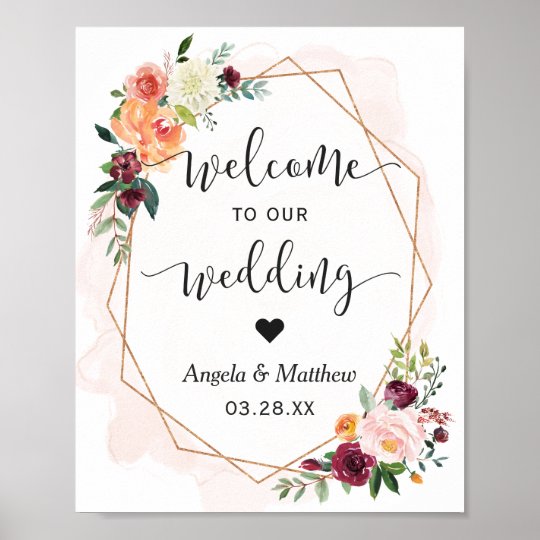 Modern Gold Frame Floral Wedding Welcome Sign | Zazzle.com