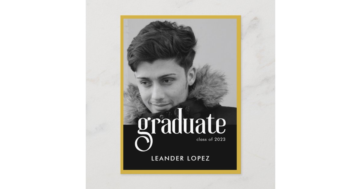 Modern Gold Frame Graduation Announcement Postcard | Zazzle