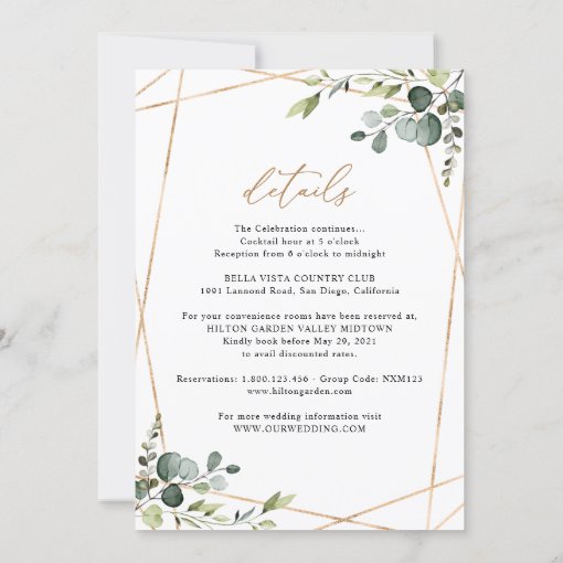 Modern Gold Frame Greenery Invitation w/ Details | Zazzle