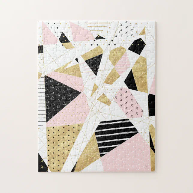 Modern gold geometric abstract design jigsaw puzzle | Zazzle