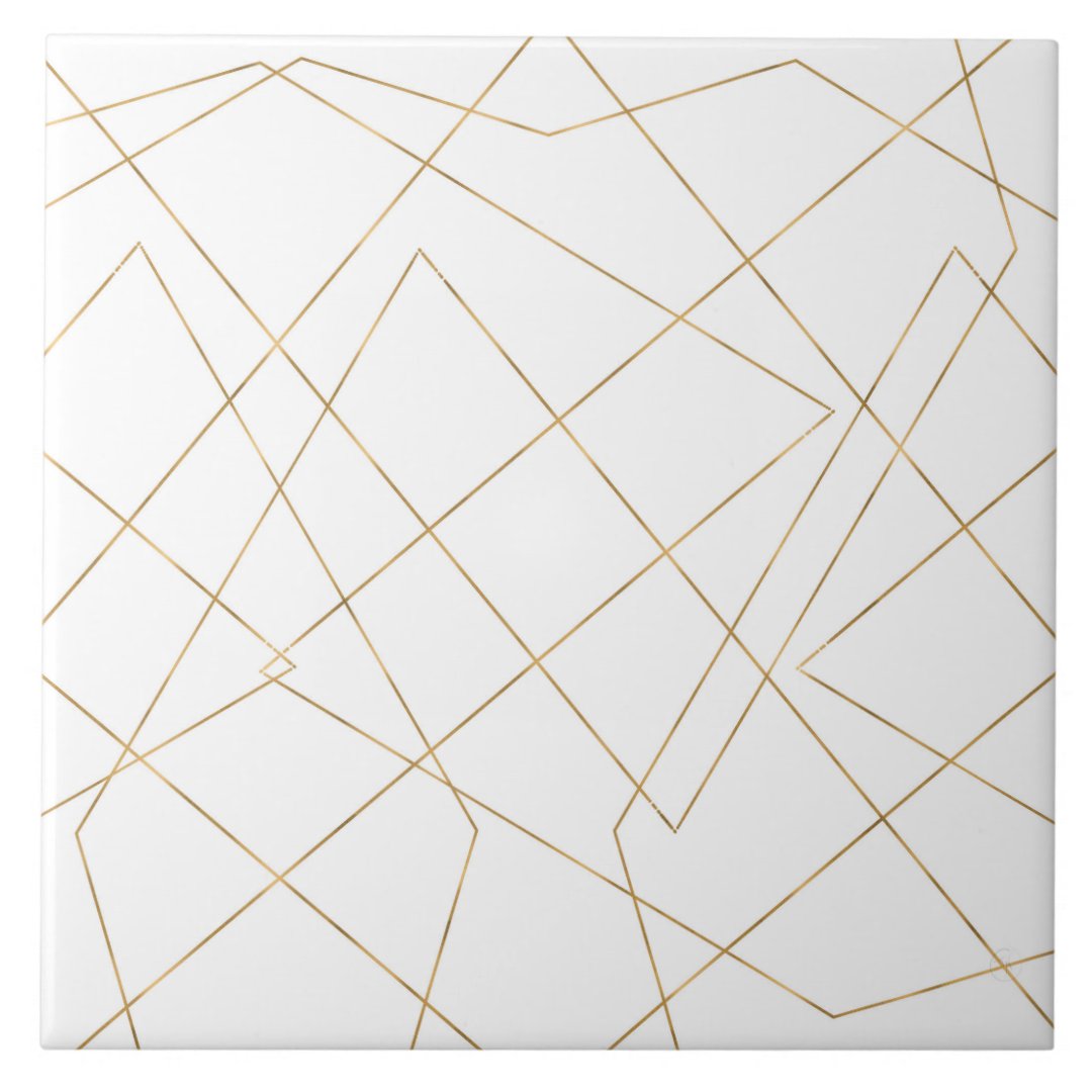 Modern Gold Geometric Strokes Abstract Design Ceramic Tile | Zazzle
