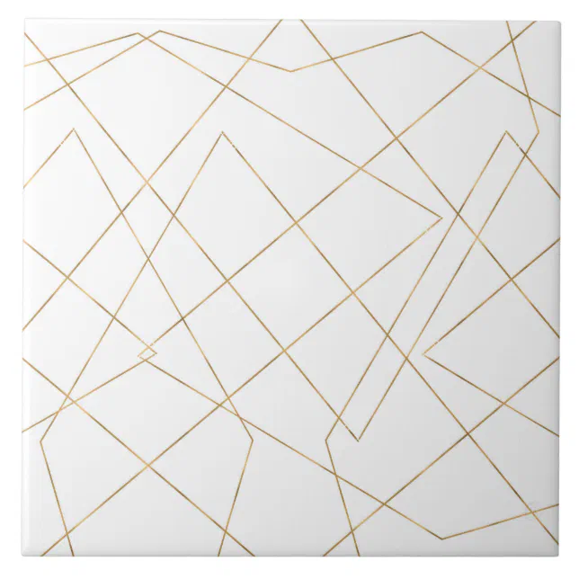 Modern Gold Geometric Strokes Abstract Design Ceramic Tile | Zazzle