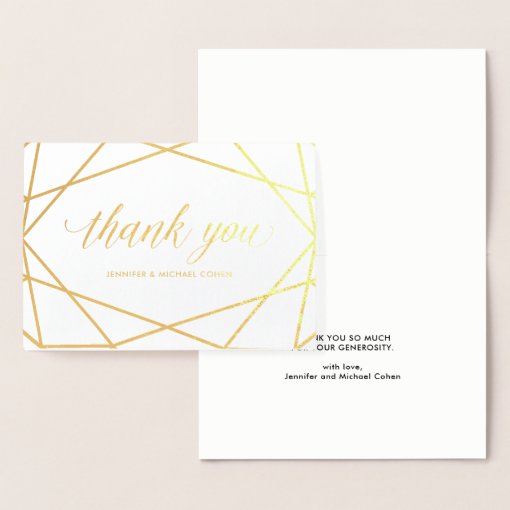 Modern Gold Geometric | Thank You Foil Card | Zazzle
