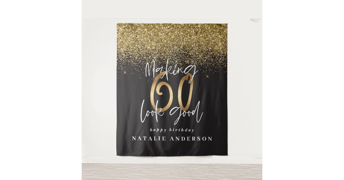 Modern gold glitter 60th birthday party decor tapestry | Zazzle