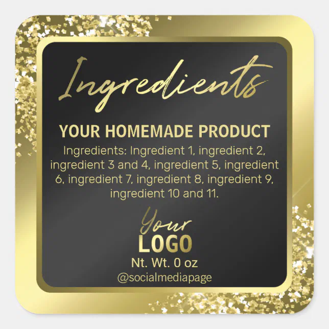 Modern Gold Glitter Black Ingredient Labels | Zazzle