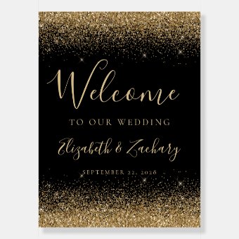 Modern Gold Glitter Black Wedding Welcome Foam Board | Zazzle