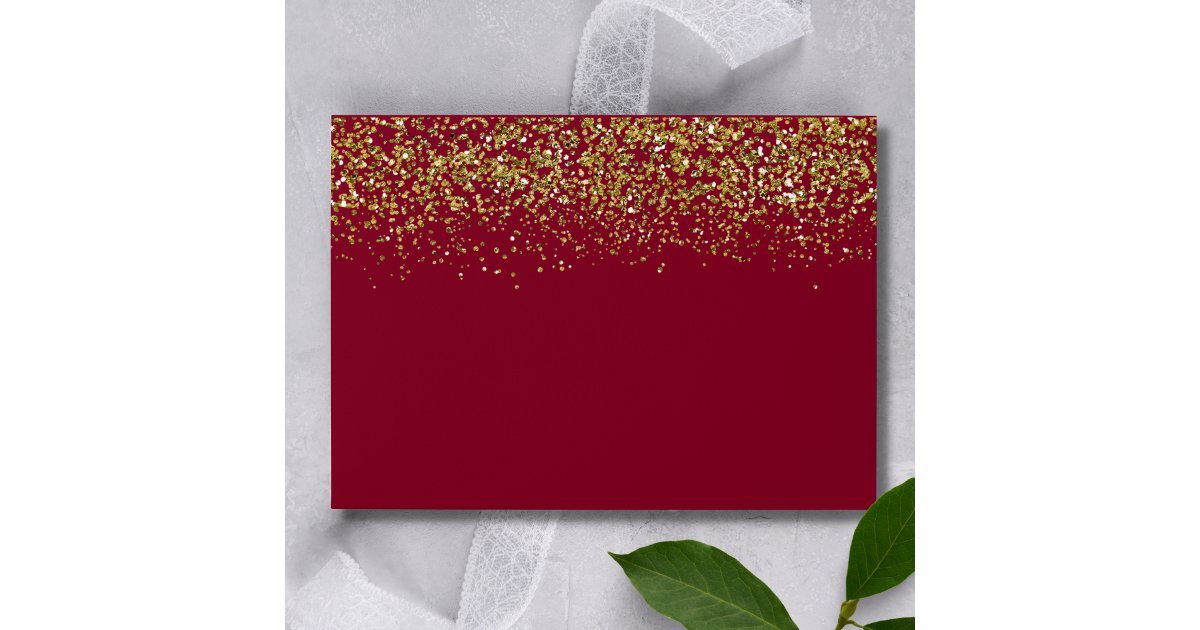 Modern Gold Glitter Burgundy Elegant 5x7 Envelope | Zazzle