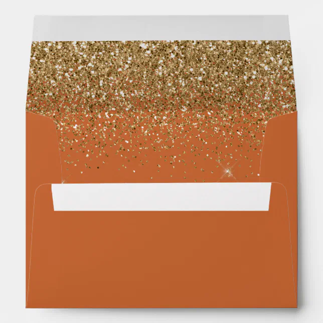 Modern Gold Glitter Burnt Orange Wedding Envelope | Zazzle