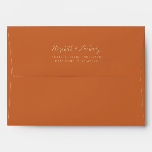 Modern Gold Glitter Burnt Orange Wedding Envelope | Zazzle