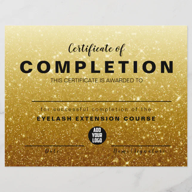 Modern Gold Glitter Certificate of Completion | Zazzle