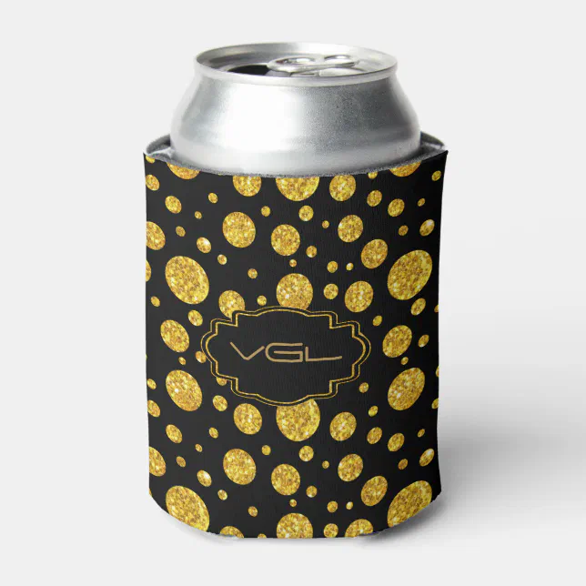 Modern Gold Glitter Circles Pattern Can Cooler | Zazzle