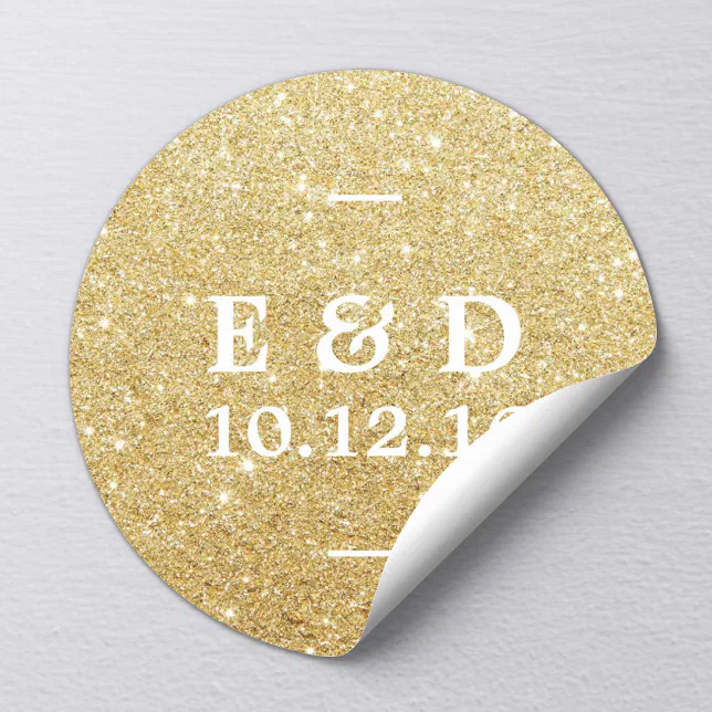 Modern Gold Glitter Elegant Wedding Favor Classic Round Sticker | Zazzle
