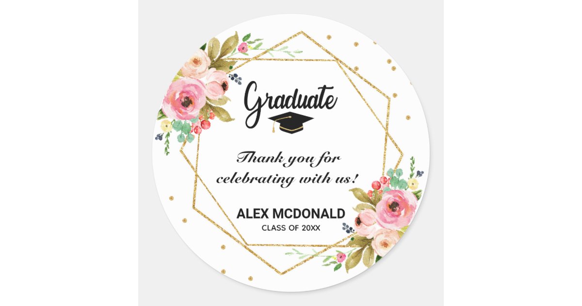 Modern Gold Glitter Geometric Graduation Thank You Classic Round ...