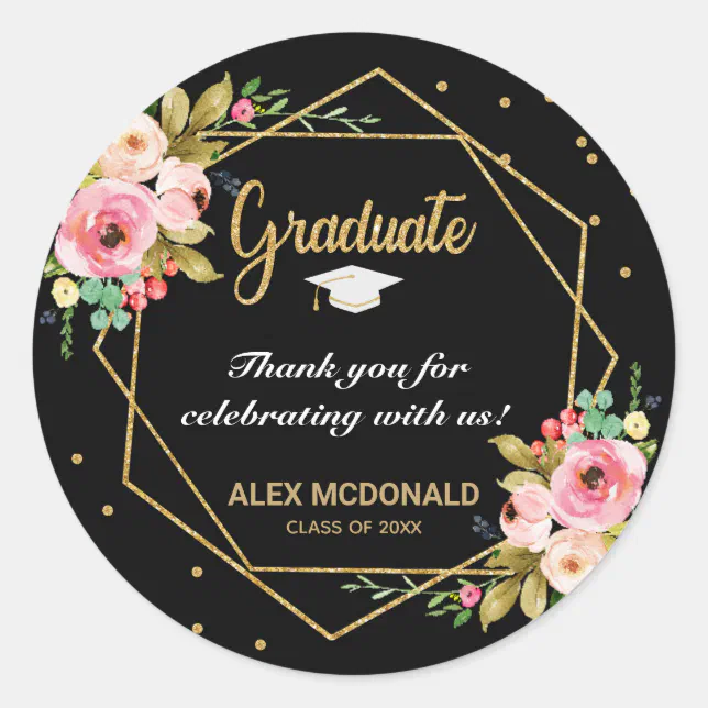 Modern Gold Glitter Geometric Graduation Thank You Classic Round ...