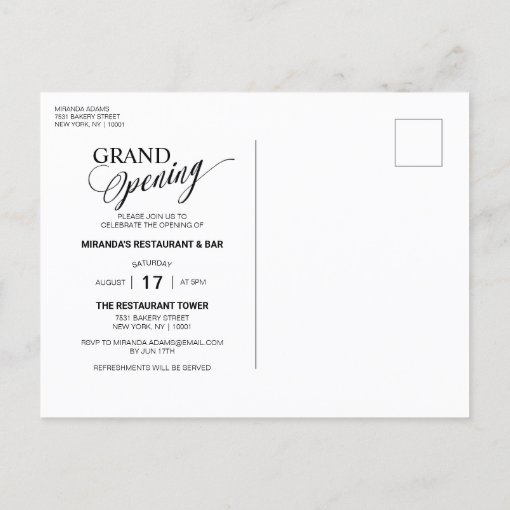 Modern Gold Glitter Grand Opening Invitation Postcard | Zazzle