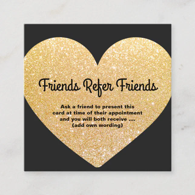 Modern Gold Glitter Heart Customer Referral Card | Zazzle