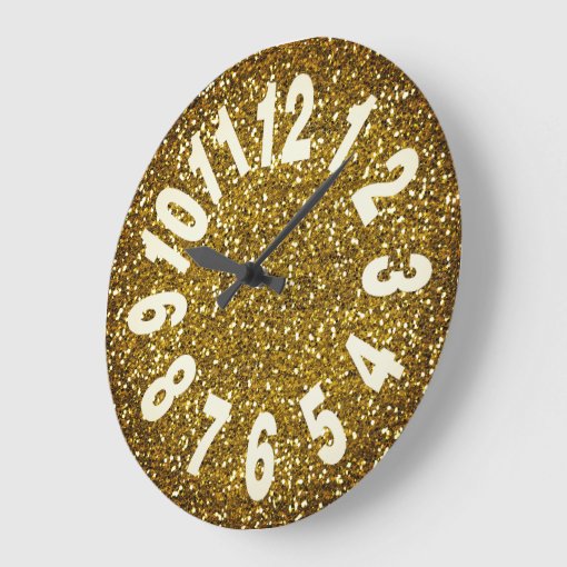Modern Gold Glitter Large Numbers Large Clock | Zazzle