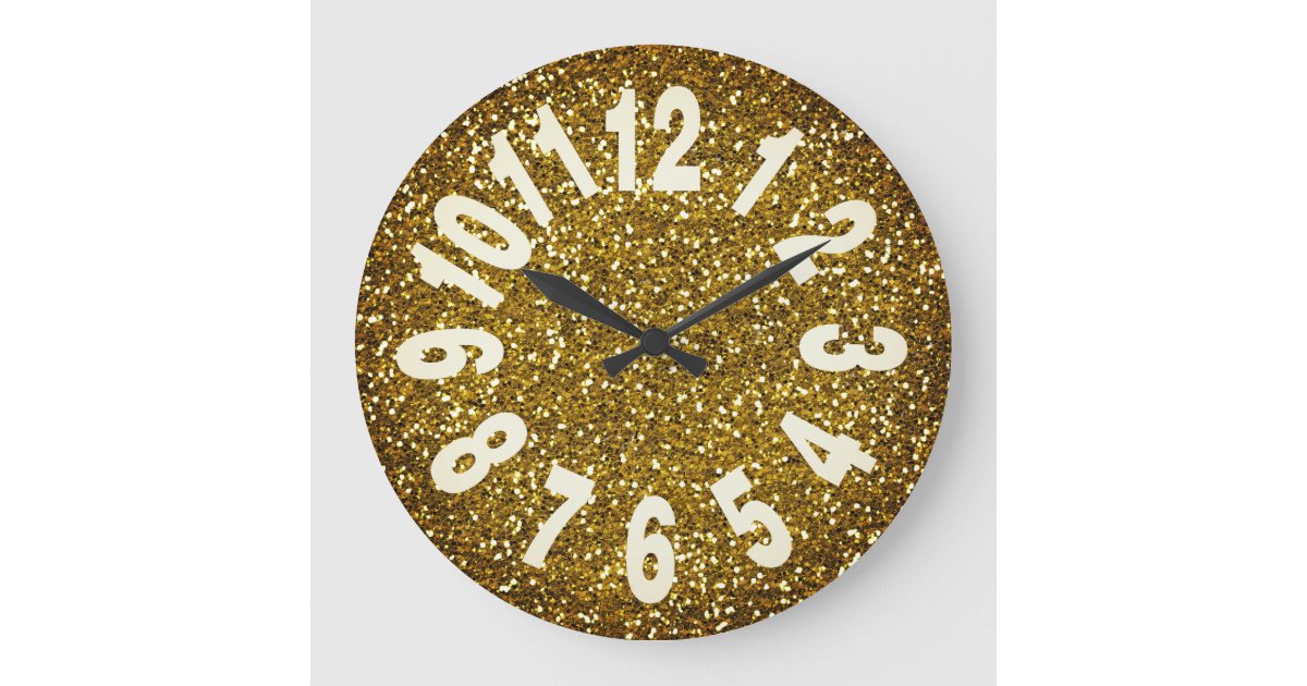 Modern Gold Glitter Large Numbers Large Clock | Zazzle