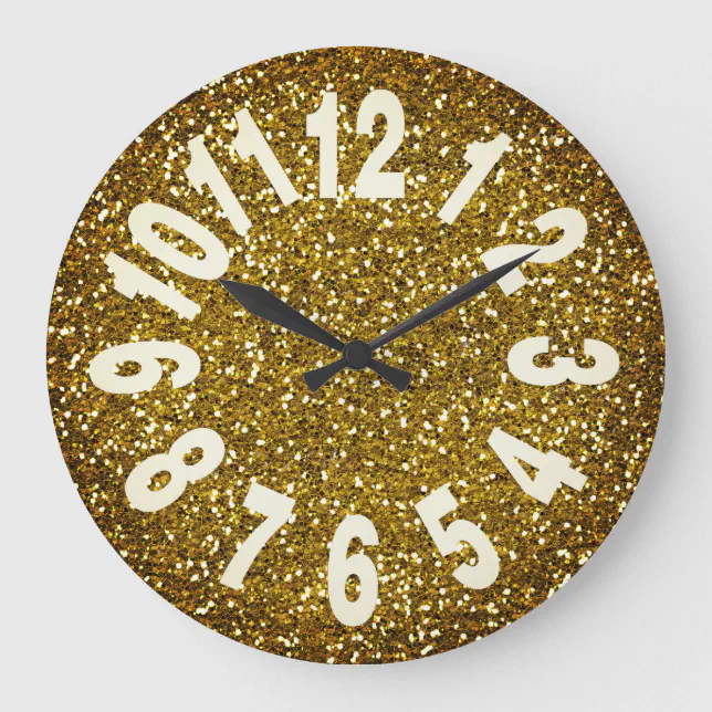 Modern Gold Glitter Large Numbers Large Clock | Zazzle
