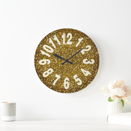 Modern Gold Glitter Large Numbers Large Clock | Zazzle