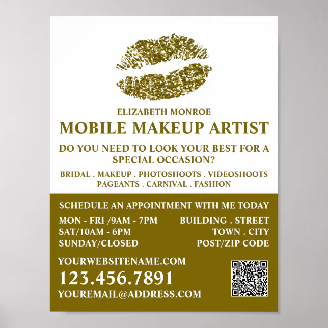 Modern Gold Glitter Lips, Makeup Artist Advert Poster | Zazzle