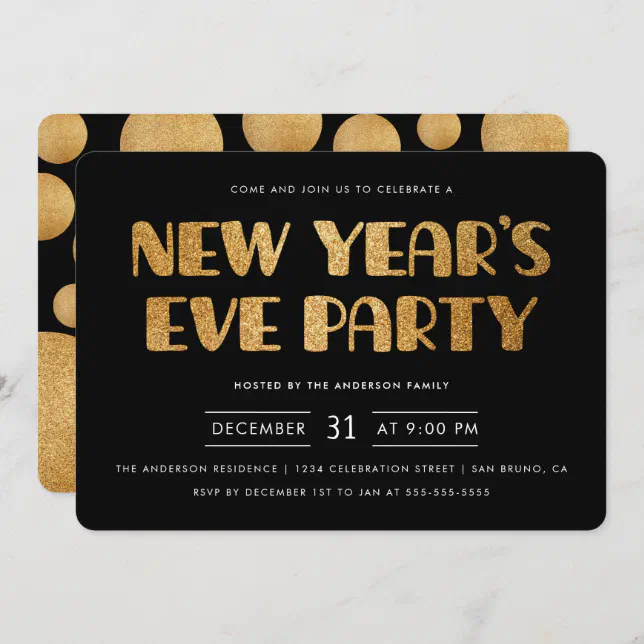 Modern Gold Glitter New Years Eve Party Invitation | Zazzle
