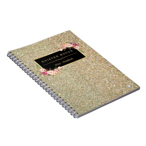 Modern Gold Glitter Sparkles Girly Floral Notebook | Zazzle