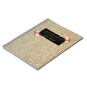 Modern Gold Glitter Sparkles Girly Floral Notebook | Zazzle