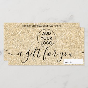 Modern gold glitter sparkles logo gift certificate | Zazzle
