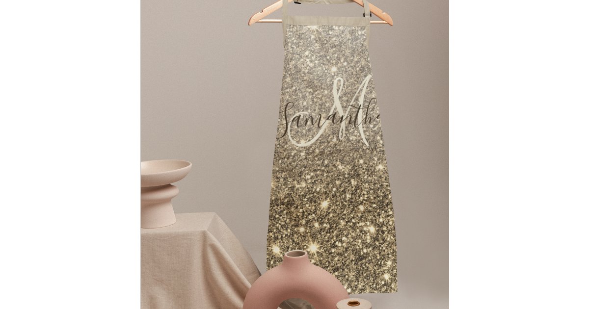 Modern Gold Glitter Sparkles Personalized Name Apron Zazzle